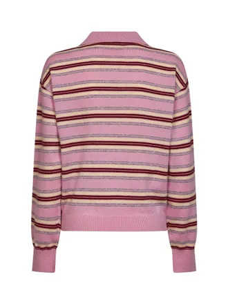 Guest In Residence Womens Polo Shirt Collegiate Stripe Pink Cashmere Tops