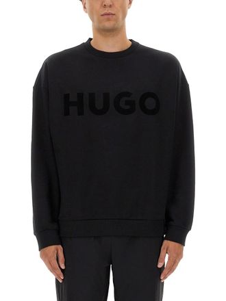 HUGO BOSS Mens Oversized Logo Sweatshirt Black Cotton Sweatshirts Sweater