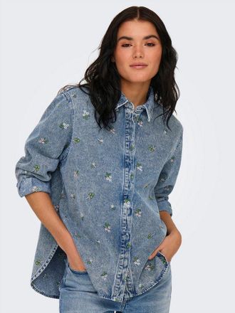 Only Jeansbluse ONLVERA L/S FLOWER EMB SHIRT DNM YOR