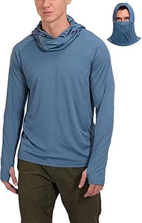 Generic Sweat à capuche de pêche performant pour homme - Protection solaire à manches longues avec trous pour les pouces et cache-cou - T-shirt noir à capuche