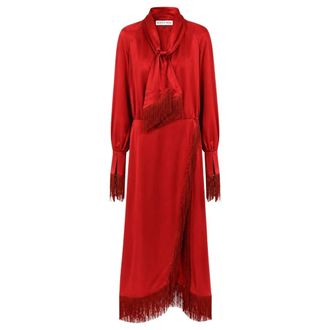 Rowen Rose Satin Raglan Kleid mit Fransen - - Dresses - Damen - Rot - XS