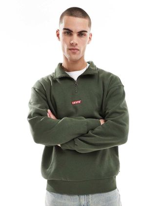 Levi's Sweat décontracté à demi-fermeture éclair avec logo encadré au centre - Vert moyen