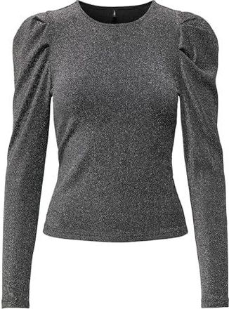 Only Onlrich L/S Glitter Puff Top JRS, Noir/Blanc, M Femmes