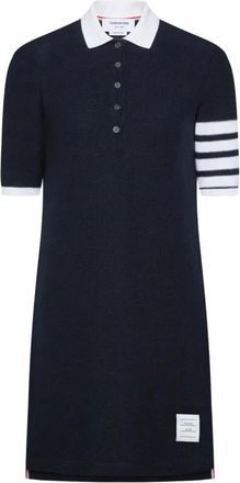Thom Browne Femme, Robes, Bleu, Taille: 36 FR Textured Piqu&eacute; 4-Bar Polo Dress