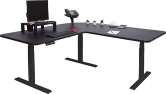 Mendler Eck-Schreibtisch HWC-D40, Computertisch elektrisch höhenverstellbar 178x178cm 84kg MVG - schwarz, schwarz