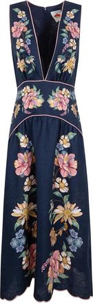 Farm Rio Farm Rio, Femme, Robes, Bleu, Taille: 40 FR Maira Floral Midi Dress