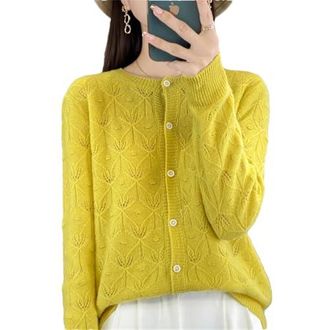 Generic Cardigan à manches longues pour femme 100 % mérinos avec col rond, jaune, XL