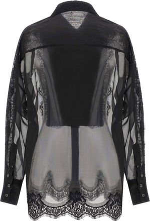 Dolce & Gabbana Lace-Paneled Cashmere Organza Blouse - Black