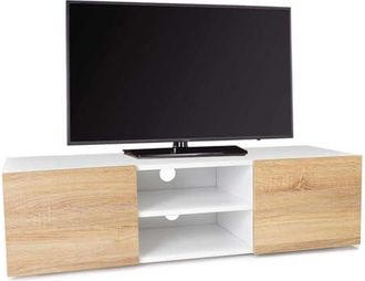 IDMarket Meuble TV 113 cm ELI Blanc Portes fa&ccedil;on h&ecirc;tre
