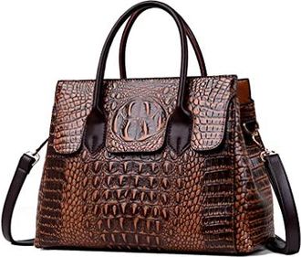 Generic Sac &agrave; main pour femme avec poign&eacute;e sur le dessus en crocodile, sac &agrave; bandouli&egrave;re tendance pour femme, sac fourre-tout en cuir, marron, Large