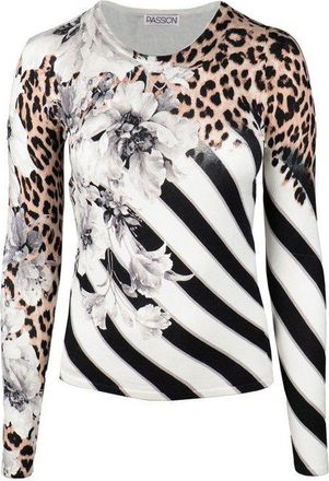 Passioni Strickpullover mit Leopardenmuster mit abstrakten Blumen
