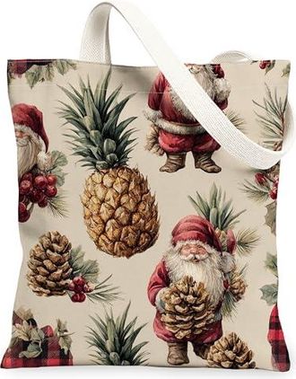 Generic Sacs fourre-tout en toile motif ananas P&egrave;re No&euml;l, sacs de courses r&eacute;utilisables, l&eacute;gers, lavables et respectueux de lenvironnement, pour voyage, &eacute;pice