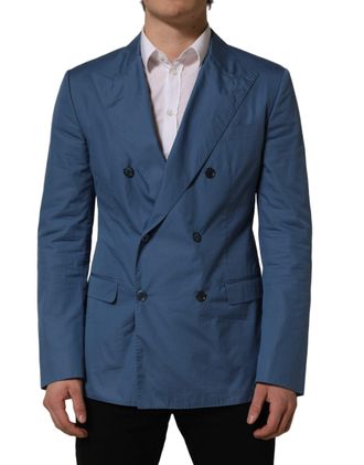 Dolce & Gabbana Blue Cotton Double Breasted Men Coat Blazer Clothing