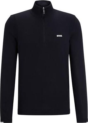 BOSS Hommes Ever-X QZ Pull en Coton m&eacute;lang&eacute; &agrave; Encolure zipp&eacute;e et Logo imprim&eacute;