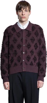 Recto Fringed Argyle Polo Cardigan