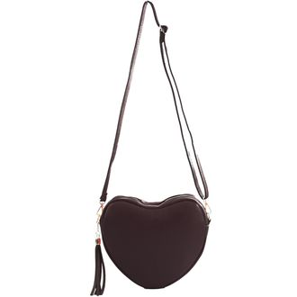 modamoda.de T267 Damen Leder Herzf&ouml;rmige Umh&auml;ngetasche Schultertasche, handmade in Italy (Dark Chocolate)