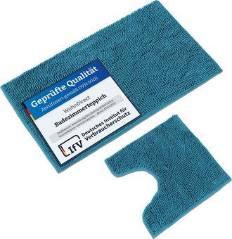 WohnDirect Badematten Set 2 teilig Petrol - WC Vorleger (45x45cm), Badematte (50x80cm) - rutschfest waschbar Badezimmerteppich MIT WC-Ausschnitt