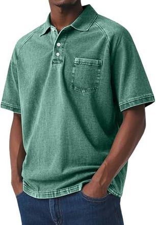 Generic Polo vieilli pour homme en coton d&eacute;lav&eacute; &agrave; manches courtes boutonn&eacute; haut tendance col revers personnalis&eacute; coupe ample confortable chemise respirante po