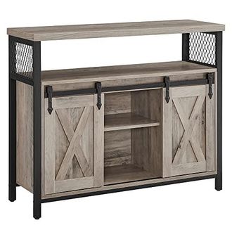 Vasagle Meuble de Rangement, Buffet Cuisine, Commode, avec 2 Portes Coulissantes, 33 x 100 x 80 cm, Étagères Réglables, pour Salon, Grège Chiné et Noir dencre