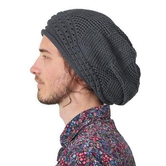 Charm by Casualbox Bonnet Slouchy Femme en Crochet Surdimensionn&eacute;, Chapeau Homme en 100% Coton, Bonnet Rasta Tam pour Cheveux Locks Gris Fonc&eacute;