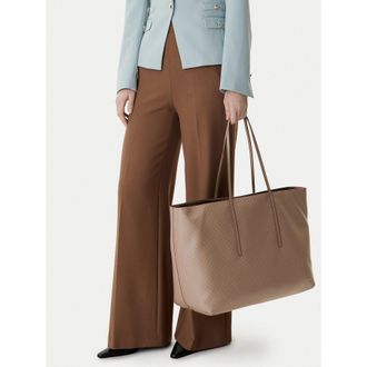 Calvin Klein Handtasche Calvin Klein Emblem Aop Large Tote W/ Pouch LV04F3364G Beige