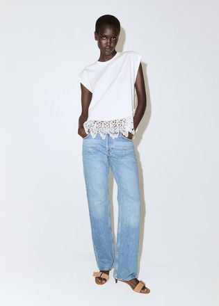 Mango T-shirt en coton avec broderies ajour&eacute;es blanc - Femme - XS - MANGO