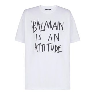 Balmain Homme, Tops, Blanc, Taille: S T-shirt imprim&eacute;