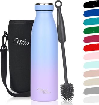 Milu Edelstahl Trinkflasche 350ml, 500ml, 750ml, 1L, 1,5L - Thermosflasche für Kinder Erwachsene auslaufsicher Isolierflasche Kohlensäure geeignet- inkl. R