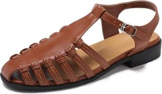 Generic Sandales romaines tressées creuses fermées à bout rond pour femme avec boucle, légères, décontractées, polyvalentes, marron, 40 EU