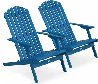 Oviala Lot de 2 fauteuils pliant en bois deucalyptus bleu pacific