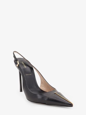 Tom Ford Womens Leather Slingback Pumps With T Logo Black High Heel Shoes