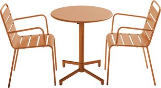 Oviala Gartentisch und 2 Sessel aus Metall, Caramel - Palavas