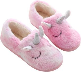 IFUNDOM Pantoufles Licorne Peluche pour Femme Mules Int&eacute;rieur Doux et Chauds Semelle &Eacute;paisse Antid&eacute;rapante Confort Hivernal pour Maison et D&eacute;tente Couleur Ros