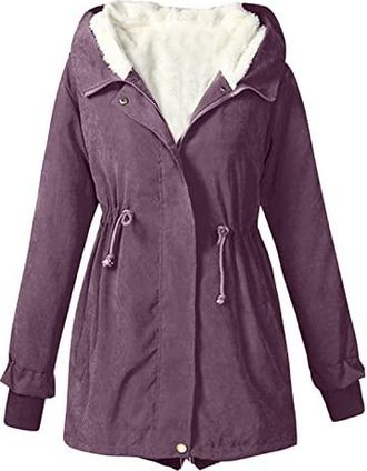Generic Vestes dhiver chaudes pour femmes, couleur unie, &agrave; capuche, poches zipp&eacute;es, veste polaire 2026, violet, XXL