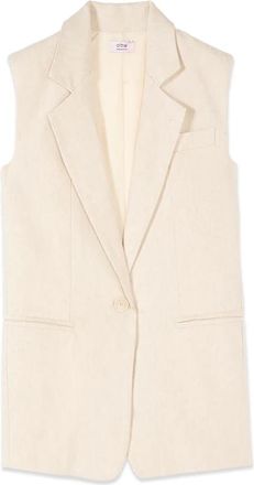 Oltre Femme, Vestes, Blanc, Taille: 46 FR Gilet en lin m&eacute;lang&eacute; avec broderie anglaise