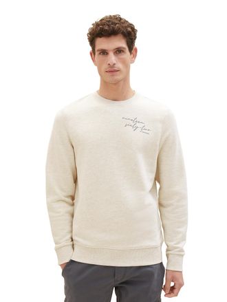 Tom Tailor Herren 1037818 Basic Sweatshirt mit Schrift-Print, 18623-vintage beige Melange, XL