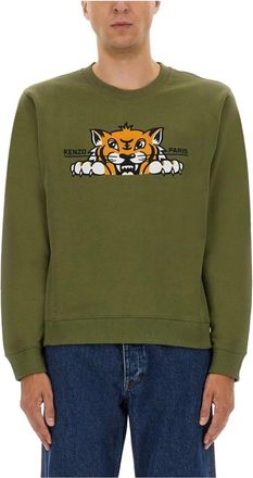 Kenzo Homme, Sweatshirts et sweats &agrave; capuche, Vert, Taille: S Tiger Crewneck SweaT-shirt