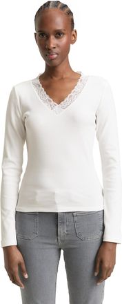 Tom Tailor Damen 1051662 Langarmshirt mit Spitze, 10332-Off White, XL
