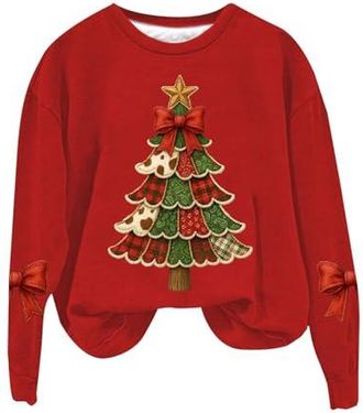 Generic Grand sweat-shirt sans capuche pour femme - Mode décontractée - Imprimé lettres de Noël - Col rond - Manches longues - Sweat-shirt pour femme - Sweat-
