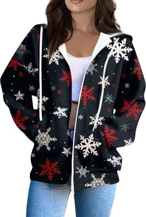 Generic Sweat à capuche de Noël à manches longues pour femme, chandail surdimensionné imprimé pour femme, chandail ample et décontracté pour entraînement, fêt