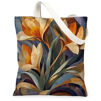 Generic Sac fourre-tout en toile de crocus safran printanier pour faire du shopping, 33 x 38,1 cm, sac d&eacute;picerie r&eacute;utilisable pour femme, sac d&eacute;picerie esth&eacute;t