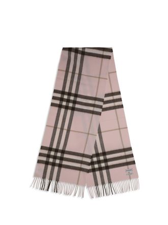 Burberry Womens Check Cashmere Scarf Bow Pink Kashmir-Capra Hircus Kashmir/capra Scarfs