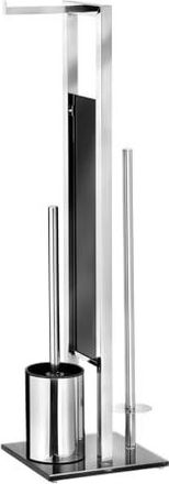 WENKO Stand WC-Garnitur Mod. Rivalta, mit integriertem Toilettenpapierhalter und WC-Bürstenhalter, in rostfreier Edelstahl-Qualität, 23 x 70 x 18 cm, Silber