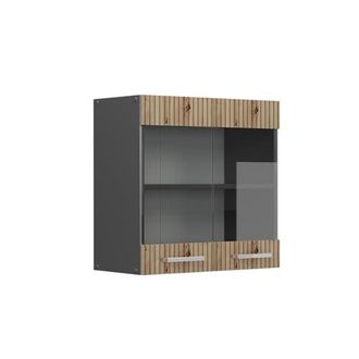 Vicco Meuble de Cuisine Haut vitr&eacute; R-Line, Ch&ecirc;ne Artisan/Anthracite, 60 cm