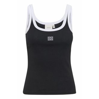 Gestuz Contrast Logo Slim Fit Top - - Tops - Damen - Schwarzk - XL