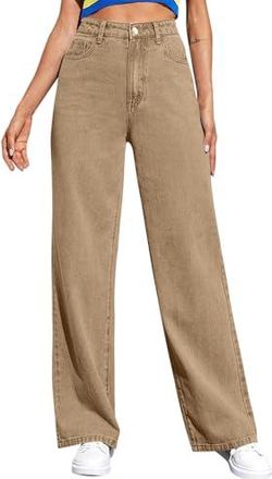 ORANDESIGNE Jeans Femme Taille Haute Coupe Droite Straight Fit Jeans Baggy Jambes Larges Pantalon Automne Hiver Elastique Classique en Denim Jean Coupe Boyfriend 