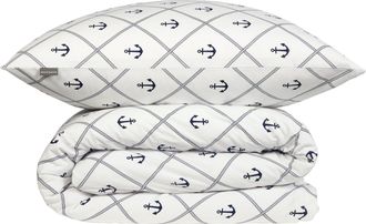 Schiesser Bettwäscheset NOLA | 2-teilig | Maritim | Renforcé | 100% Baumwolle | Oeko-Tex Zertifiziert | Reißverschluss | 135x200cm + 80x80cm | Weiß-Dunkelblau