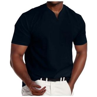Generic T-Shirts &agrave; Manches Courtes Homme Col Mao- T Shirt Sport Grande Taille Couleur Unie D&eacute;contract&eacute; Chic Simple Confortable Haut Passe-Partout Respirante C