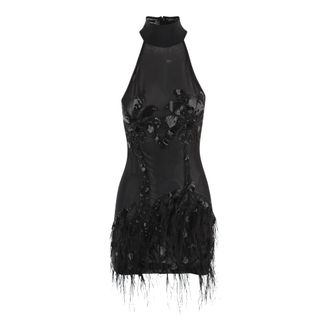 Just Cavalli Femme, Robes, Noir, Taille: 36 FR Robe en jersey technique avec d&eacute;tails de plumes