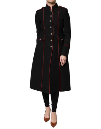 Dolce & Gabbana Womens Black Single Breasted Trench Coat Jacket And Red Virgin Wool Nylon Clothing